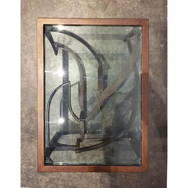 Artisan Crafted Iron and Glass Table Postmodern Brutalist | Chairish