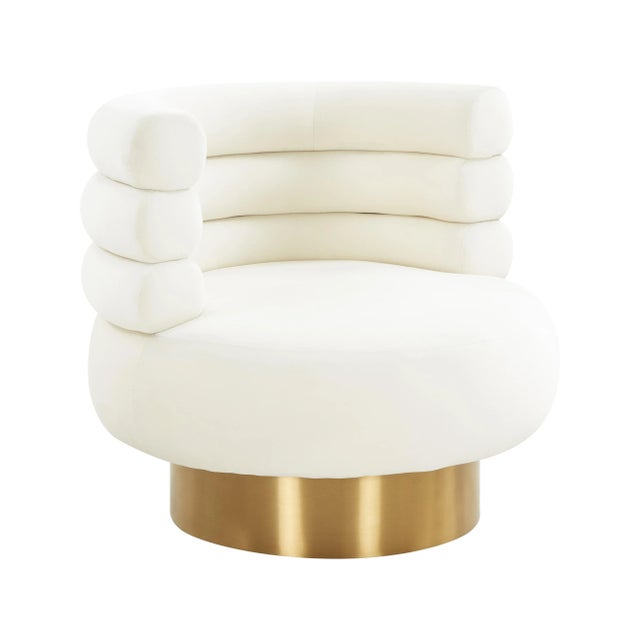 Naomi Cream Velvet Swivel Chair | Chairish