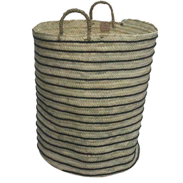 Moroccan Grey Straw Hamper | Chairish