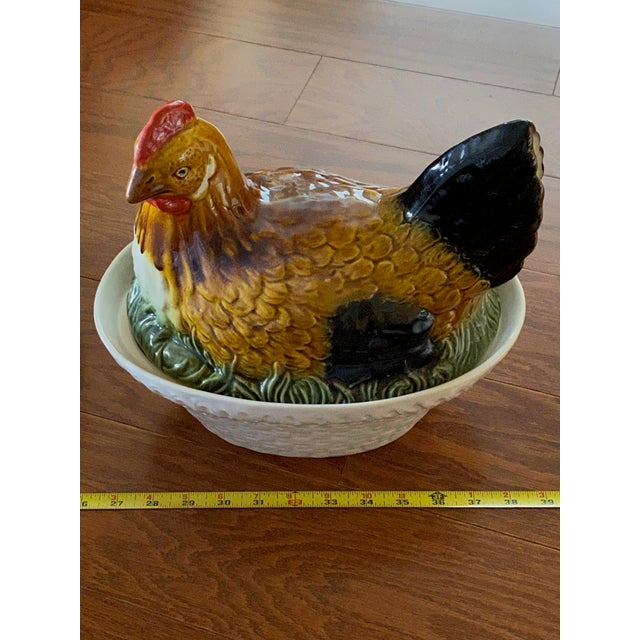 1980 Large Ceramic Hen Rooster Hand Painted Signed Tureen 2 Piece ...