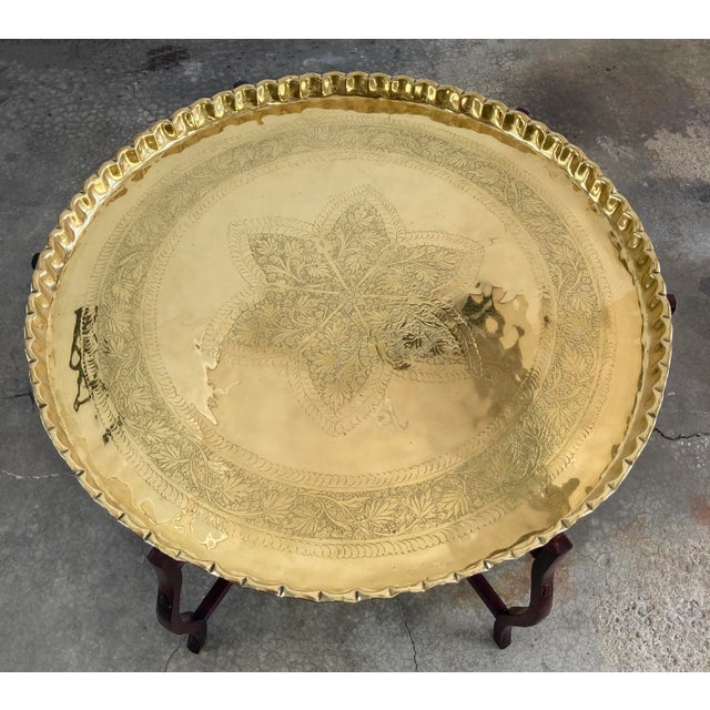 Vintage Moroccan Style Brass Scalloped Tray Table on Collapsible Wood ...