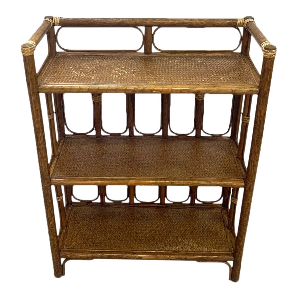 1970s Vintage Rattan and Wicker 3 Tier Bookshelf | Chairish