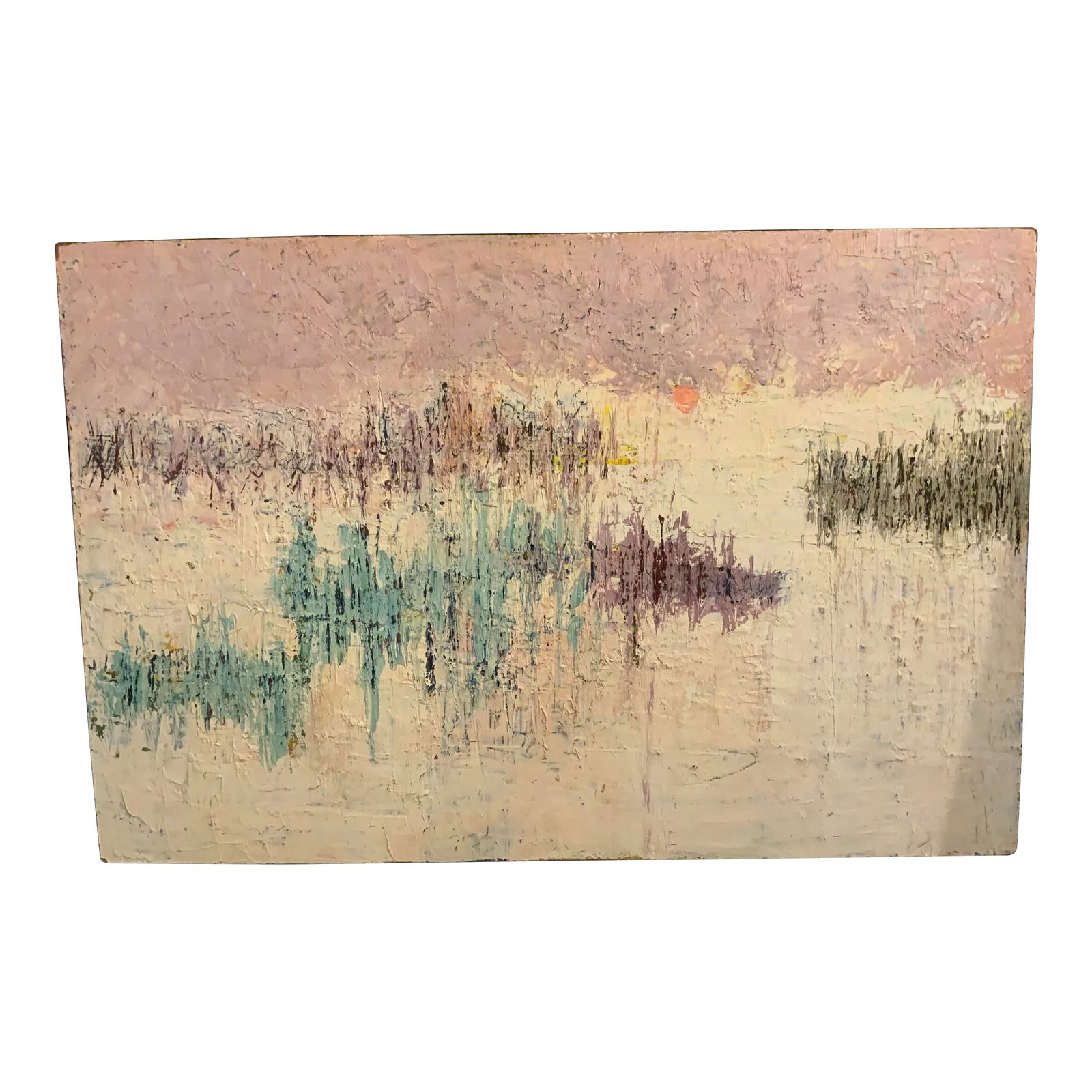 1960s Abstract Winter Landscape Oil Painting on Board by Kenneth ...