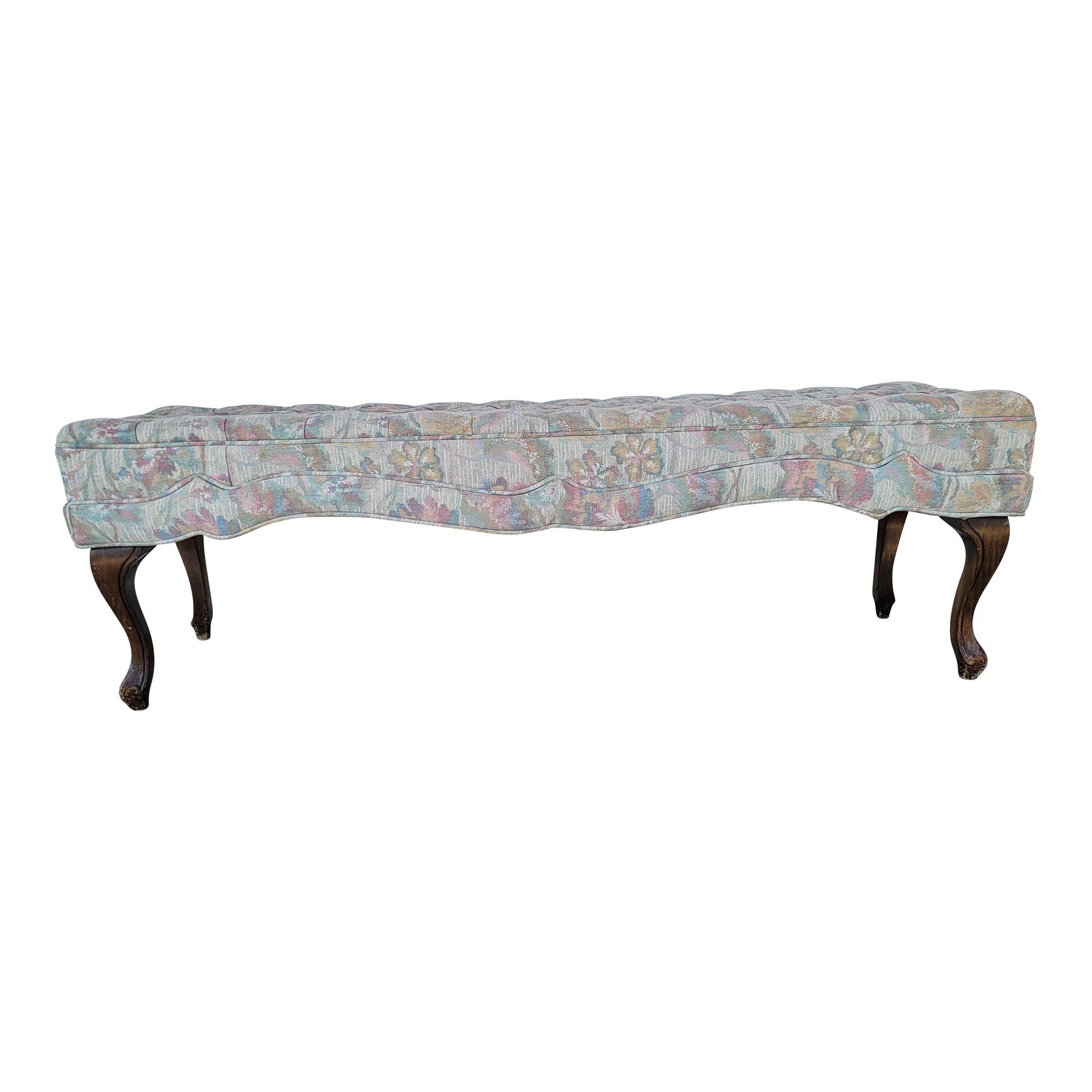 Vintage French Style Floral Upholstered Bench | Chairish