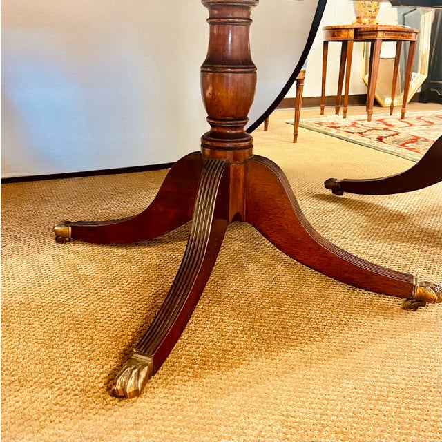 Antique Mahogany Inlay Pedestal Dining Table | Chairish