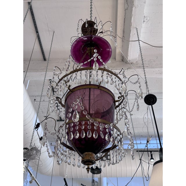 1930's Art Nouveau Amethyst Glass + Clear Cut Crystal Parlor Chandelier ...