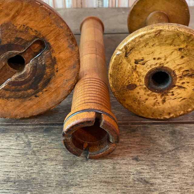 Antique Industrial Wood Textile Spools and Bobbin-Set of 3 | Chairish