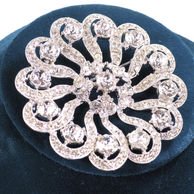 Vintage 1950s Designer Bogoff Crystal Rhodium Brooch | Chairish