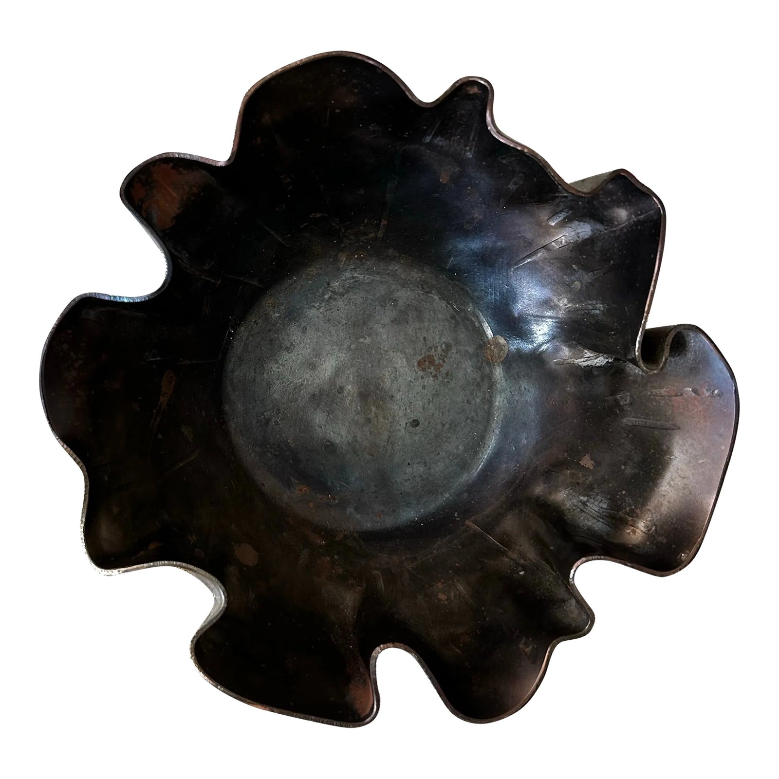 Vintage Folded Hammered Metal Decorative Bowl Sculpture | Chairish