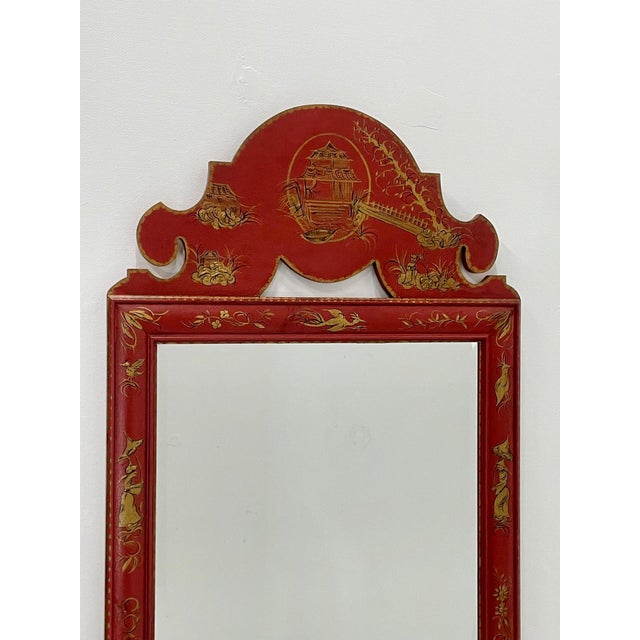 Red Chinoiserie Mirror With Gold Decoration | Chairish