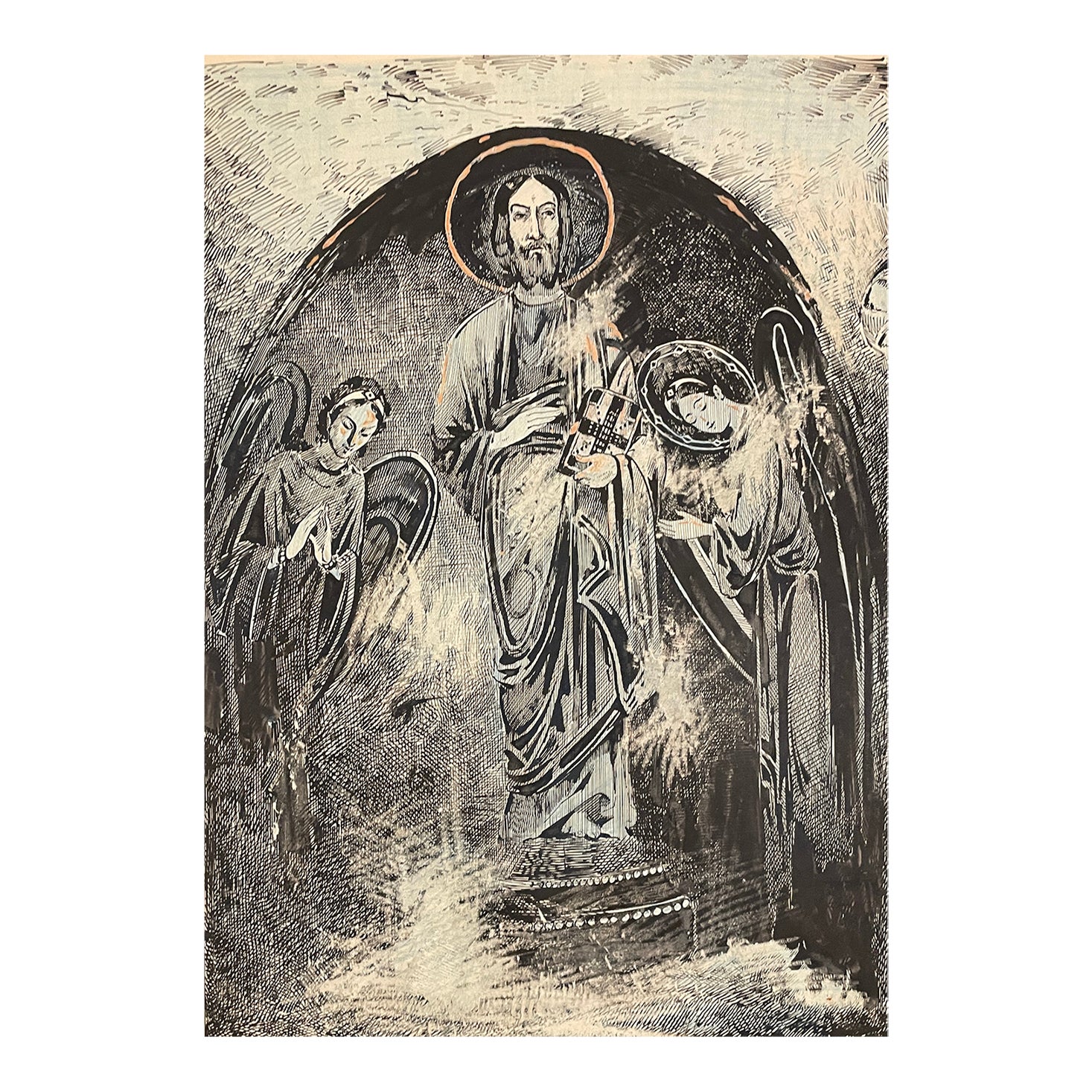 Antique Religious Drawing of a Fresco | Chairish