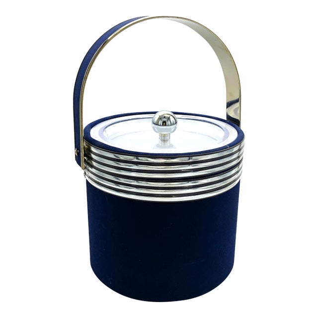 MCM Navy Blue & Nickel Ice Bucket by Georges Briard | Chairish