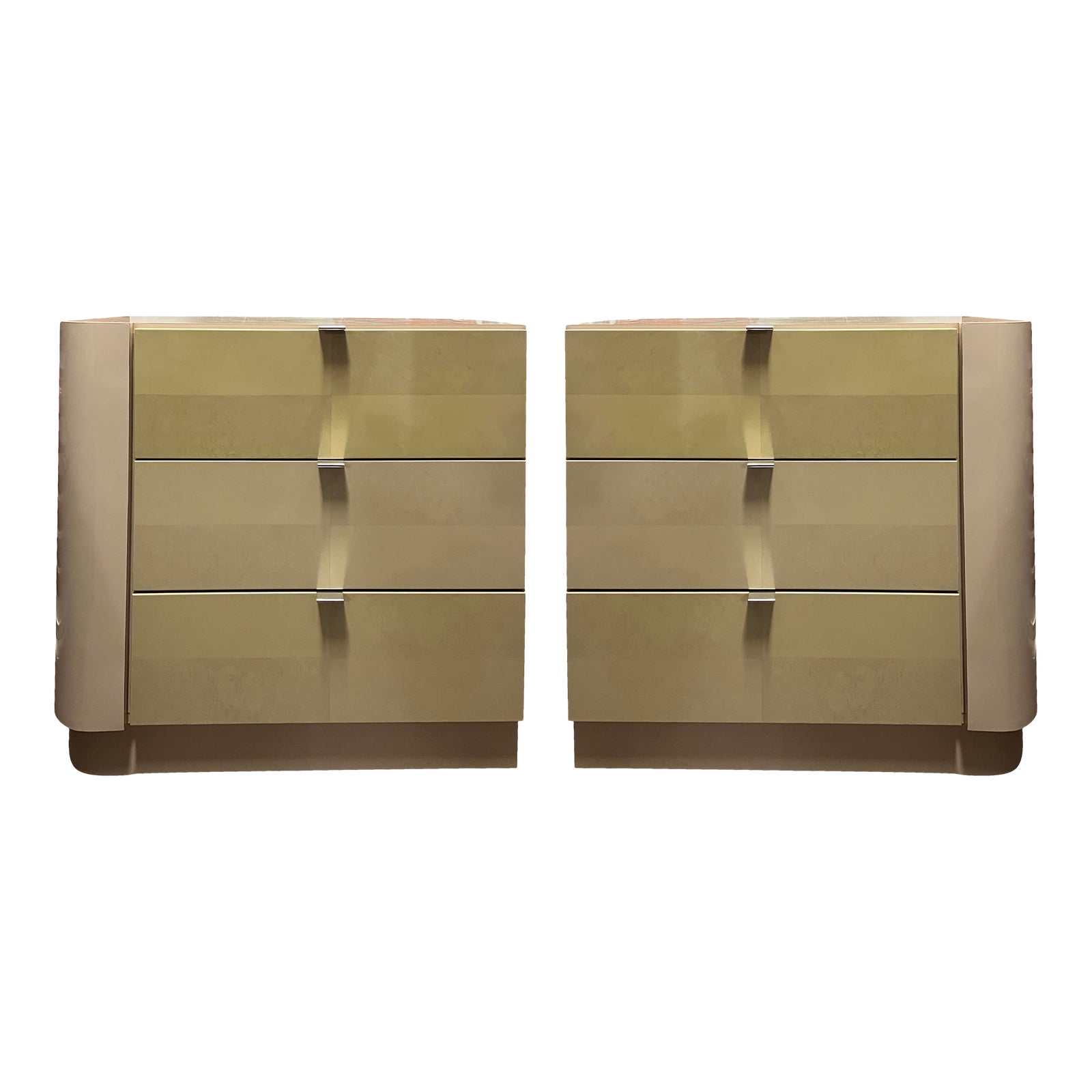 Post Modern Bookended Nightstands in Ecru and Pale Rose | Chairish