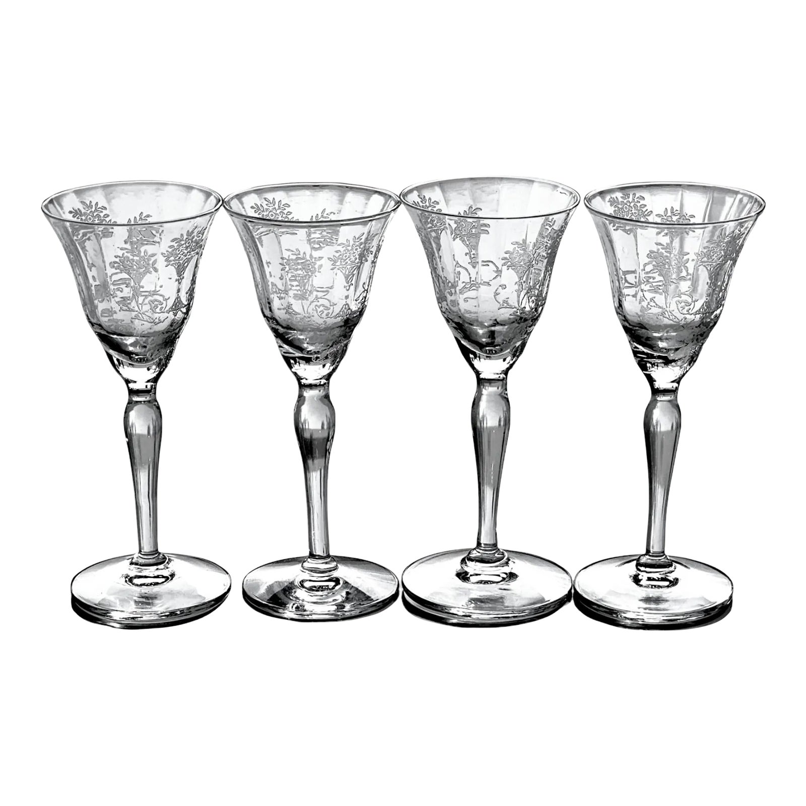 Morgantown Mayfair Etched Glass Cordial Glasses – Set of 4 | Chairish