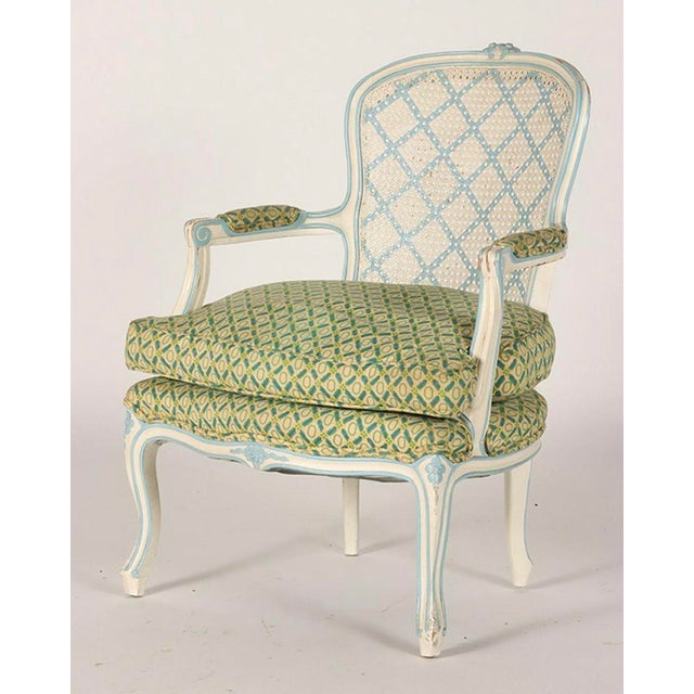 Mid Century French Louis XV Style Cane Arm Chair Painted With ...