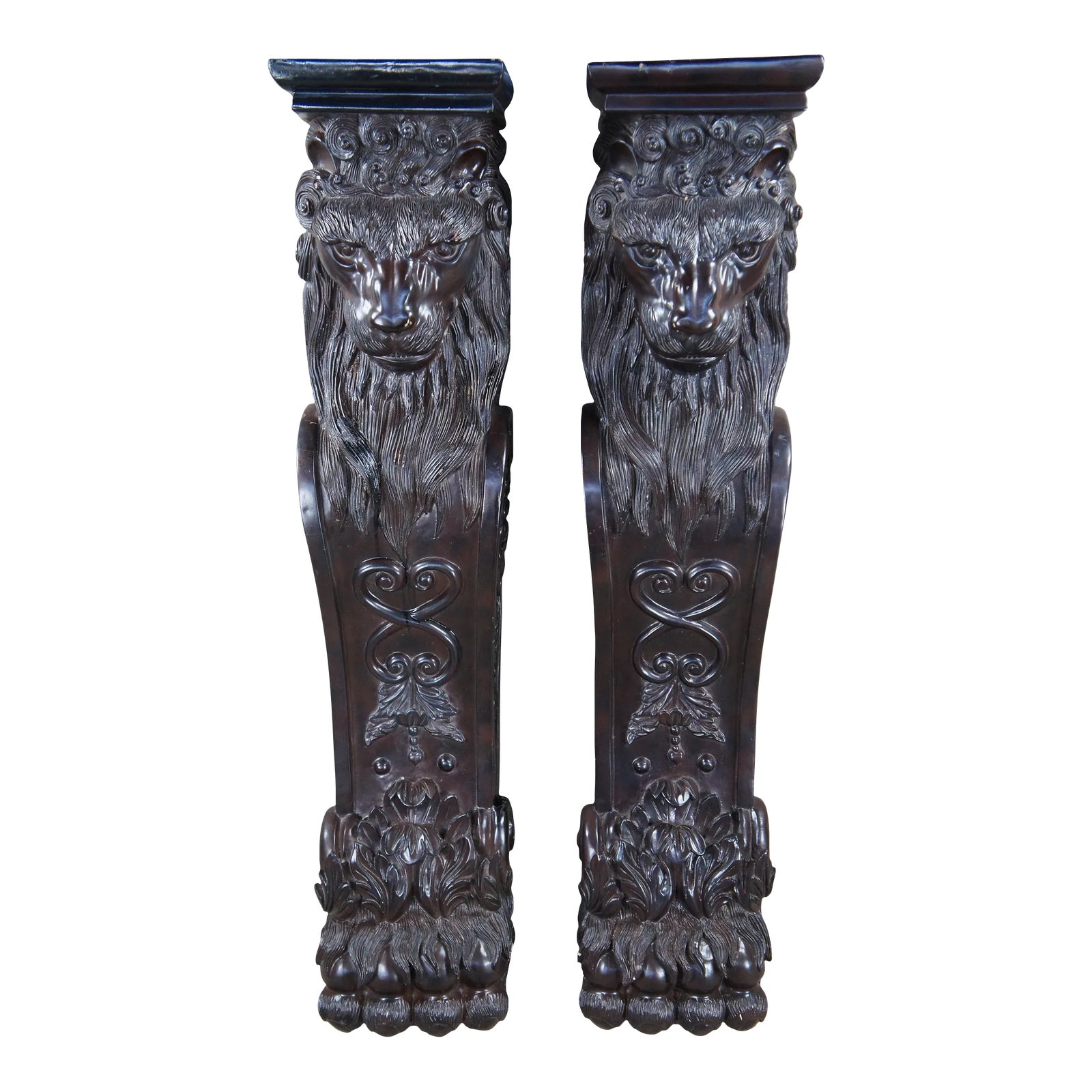 Set of 2 Vintage Architectural Lion Head Corbels Columns Pillars ...