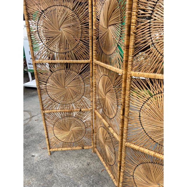 Vintage Wicker Detailed Boho Screen | Chairish