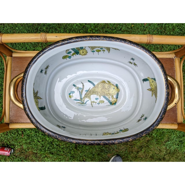 Fine Chinese Famille Noir Porcelain Foot Bath Jardiniere Cachepot W/Coy ...