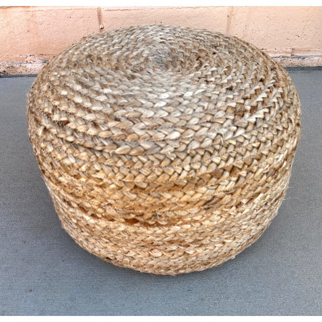 Natural Braided Jute Ottoman/Poof | Chairish