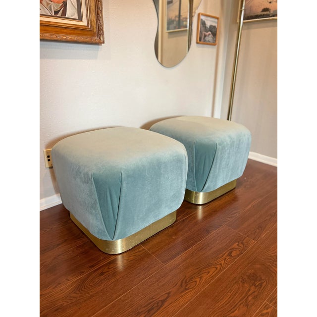 1980s Iconic Marge Carson Style Poufs Recently Recovered in a Pool Blue ...