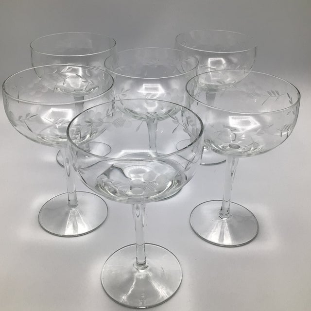 Vintage Floral Etched Crystal Champagne Glasses Set Of 6 Chairish