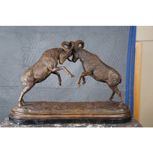 Mid 20th Century Fighting Big Horn Sheep Bronze Mountain Rams Dueling ...