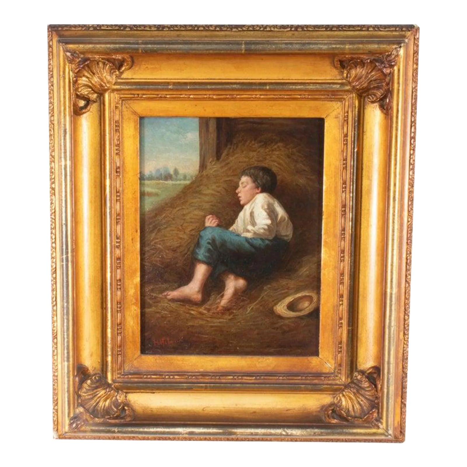 19th Century Oil on Board "Tired Out" by Howard Eaton Helmick (American ...