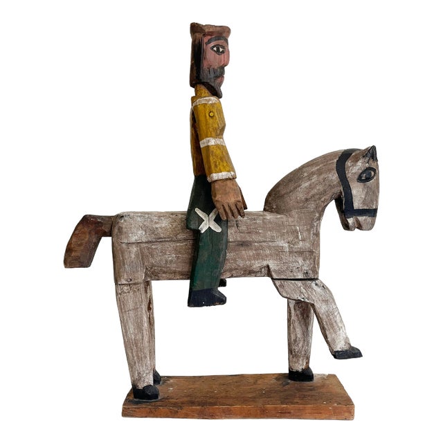 Primitive Folk Art Sculpture, Man on Horseback | Chairish