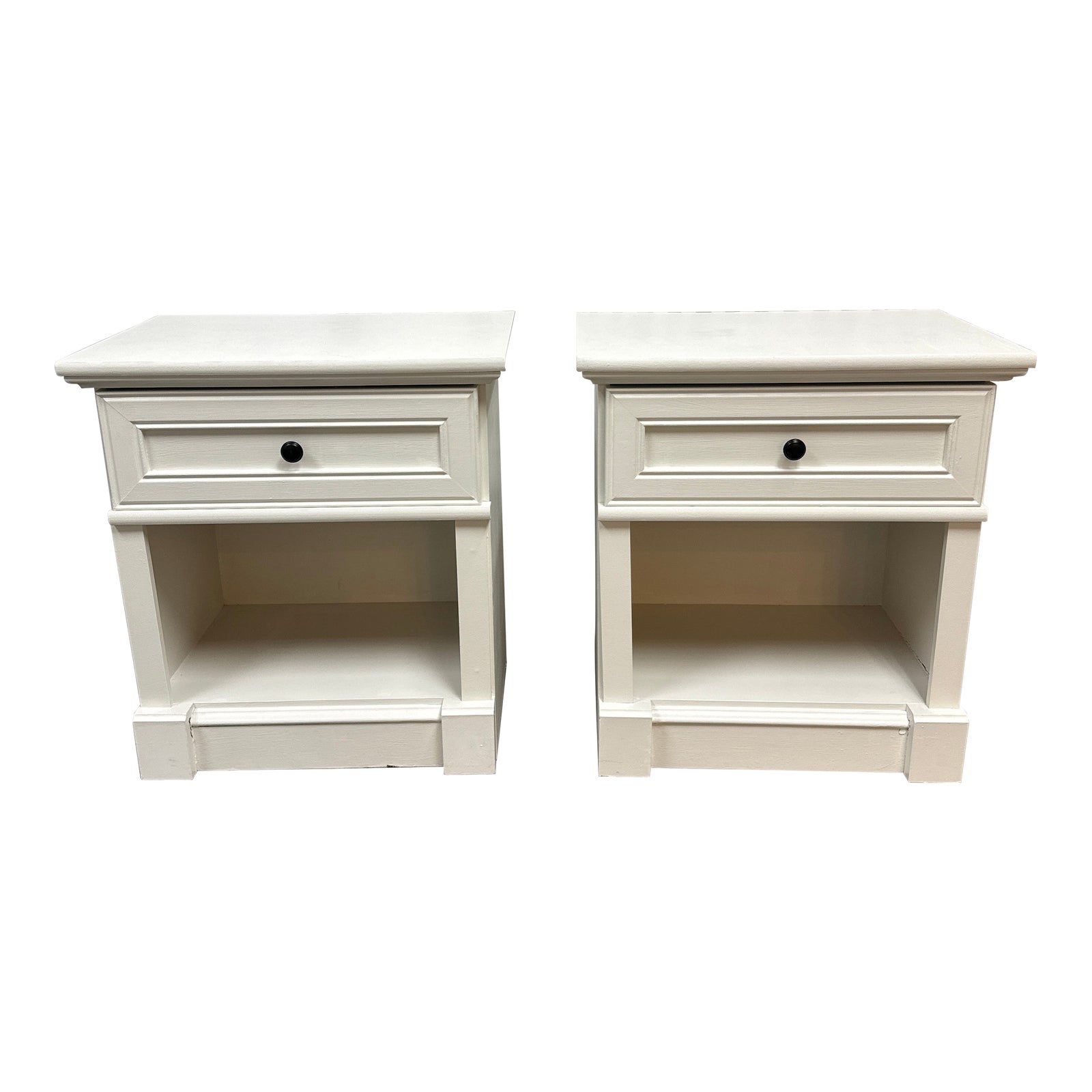 White Single Drawer Nightstands, a Pair | Chairish