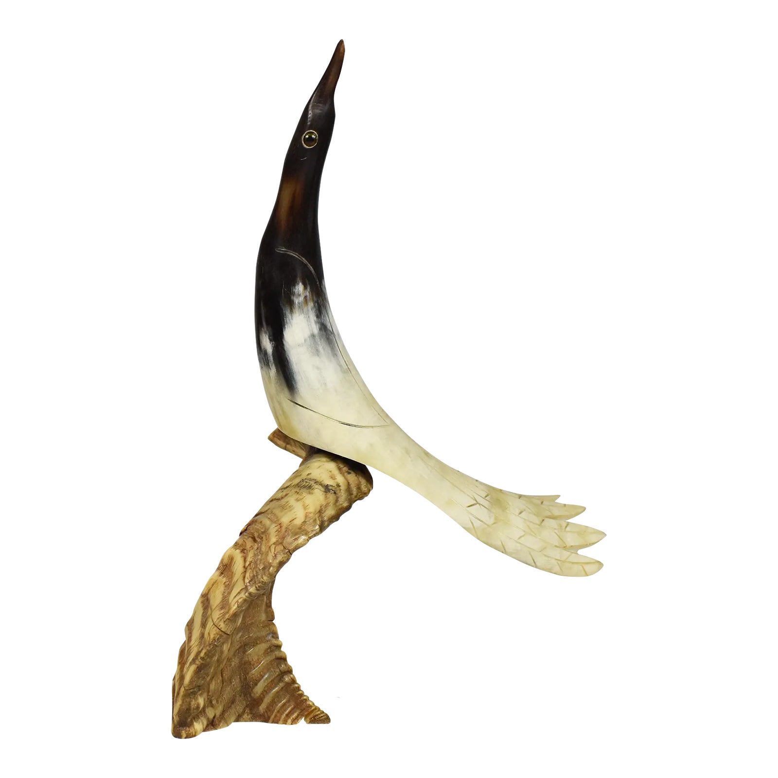 Mid-Century Modern Art Deco Horn Bird Carved Ram Horn Sculpture | Chairish