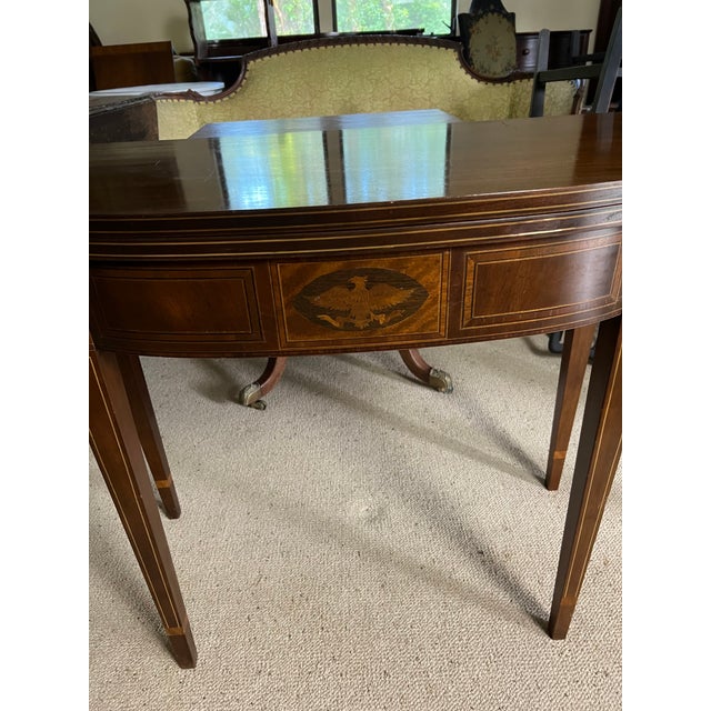 1910s Antique Mahogany Federal Eagle Inlay Console Game Table | Chairish