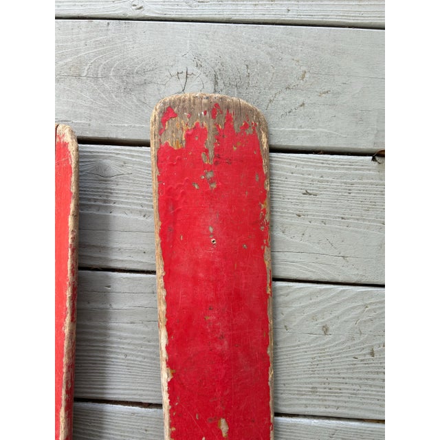 Antique Wooden Boat Oars Distressed Red a Pair | Chairish