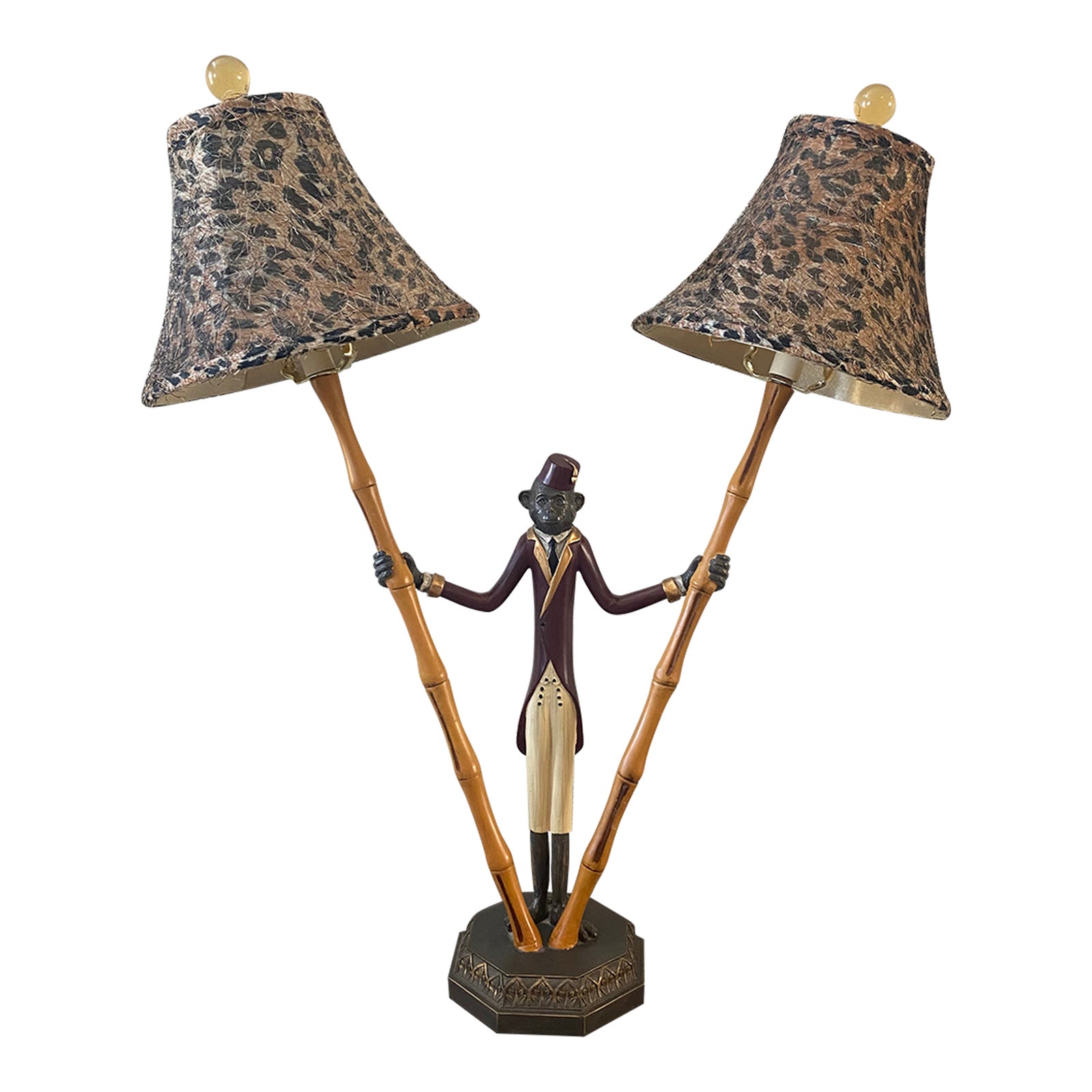 Vintage Monkey 'Bellhop' Metal Bamboo Lamp With Leopard Print Shades ...