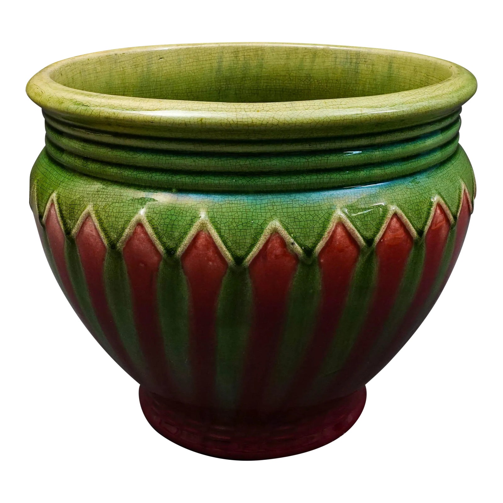 Mid 20th Century Weller Green & Red Blended Majolica Art Pottery ...