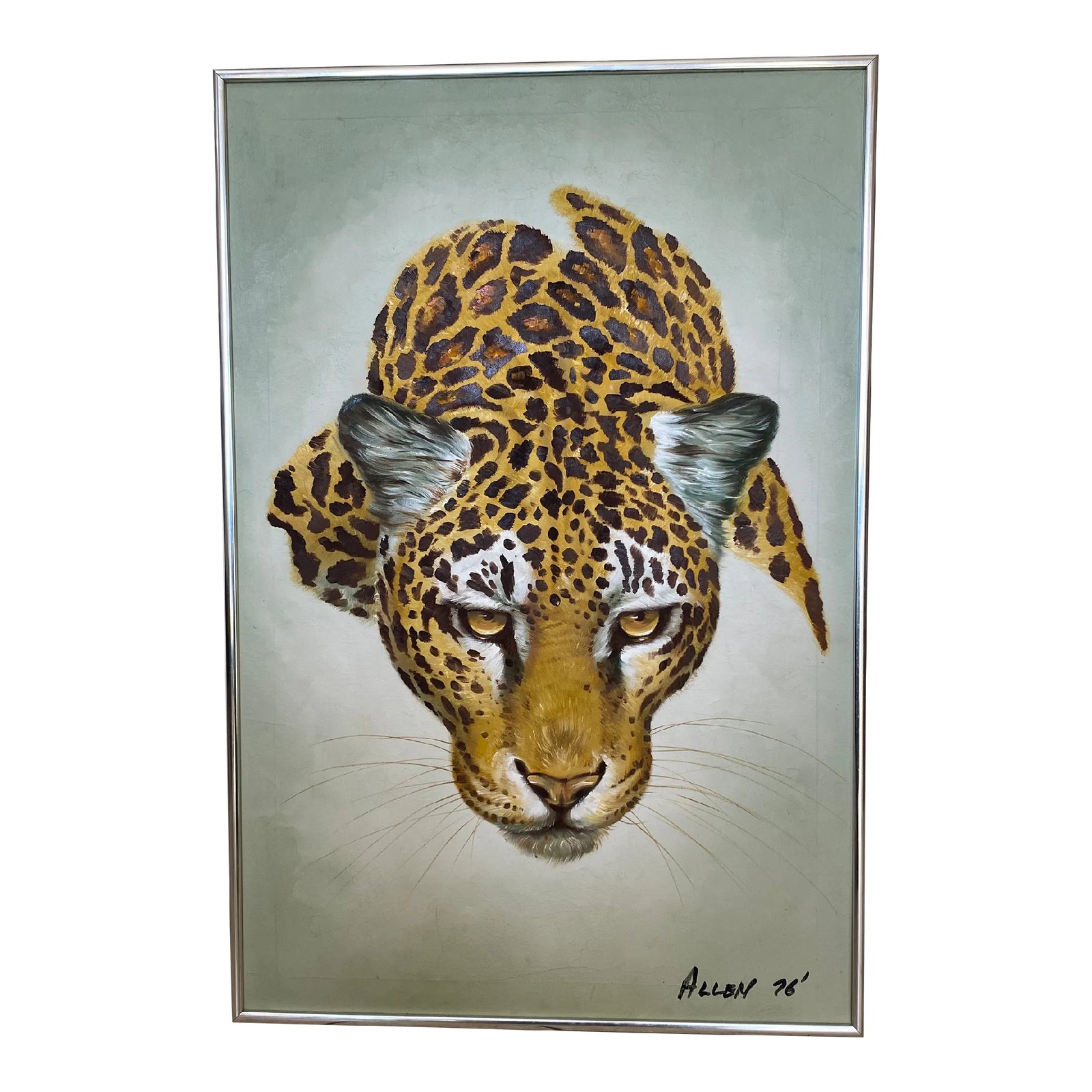 Vintage Cheetah Oil Painting Signed by Allen 1976 | Chairish