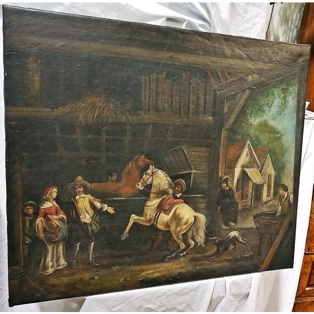 Antique Dutch Barn Scene Oil Painting | Chairish