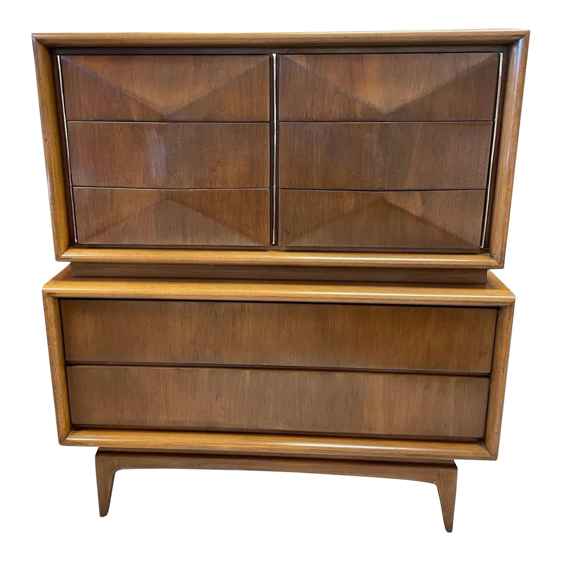 1960s Mid Century Modern United Diamond Front Tall Chest | Chairish