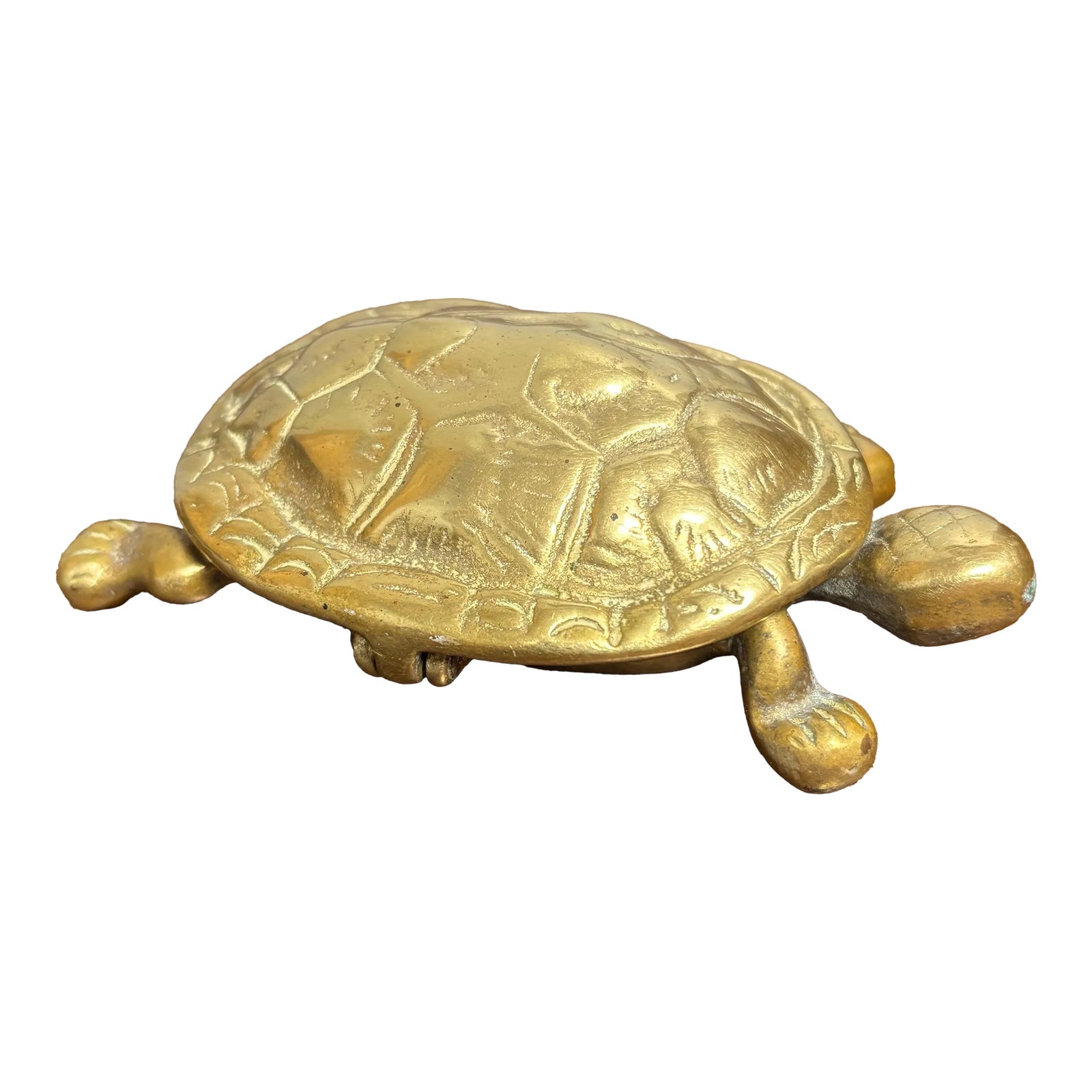 Vintage English Brass Turtle Trinket Box With Hinged LId | Chairish