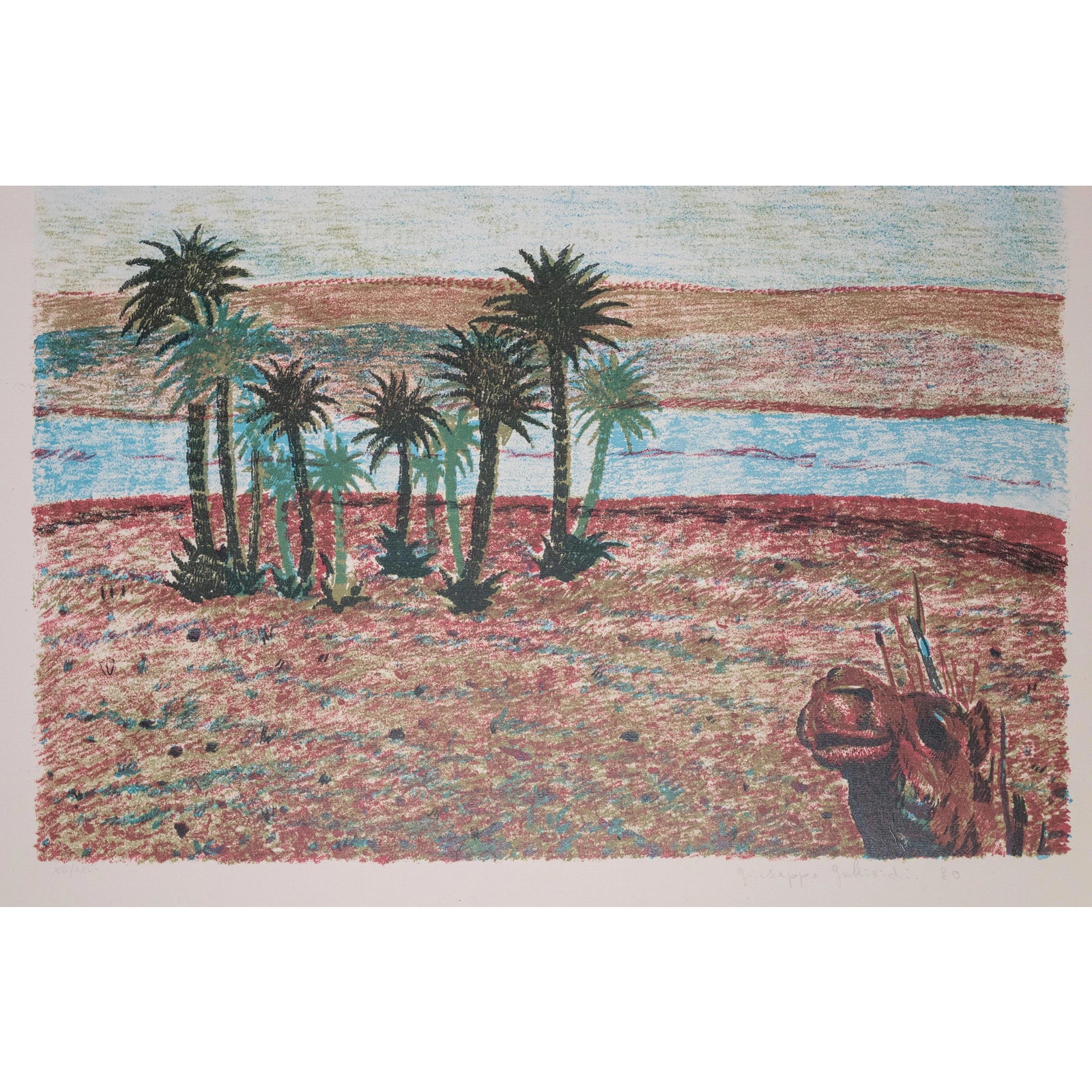 Giuseppe Gallizioli, Oasis, Original Lithograph, 1980 | Chairish