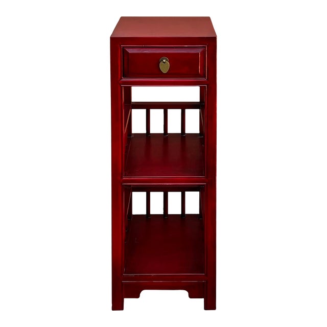 Oriental Brick Red Color Drawer Open Shelves Slim Chest Cabinet Stand ...