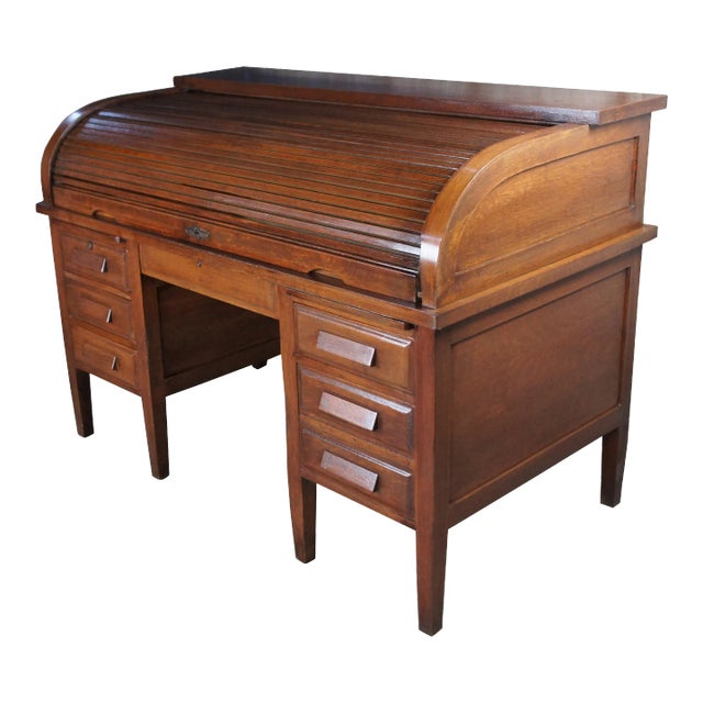 Antique Boston Derby Quartersawn Oak Roll Top Library Secretary Bankers ...