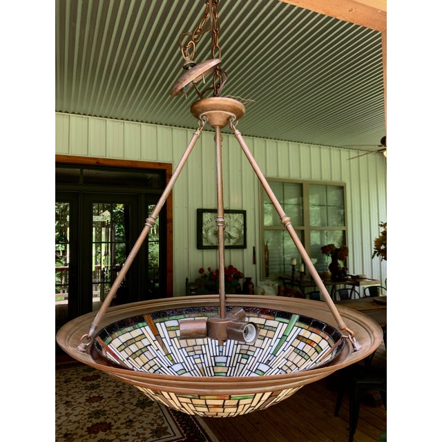 Vintage Tiffany Style Inverted Pendant Chandelier | Chairish
