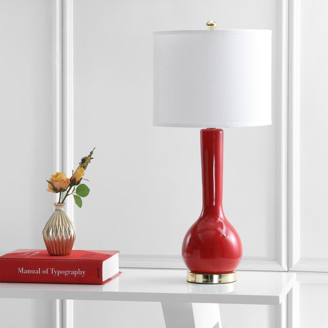 30.5 Inch H Long Neck Ceramic Table Lamp in Red - a Pair | Chairish