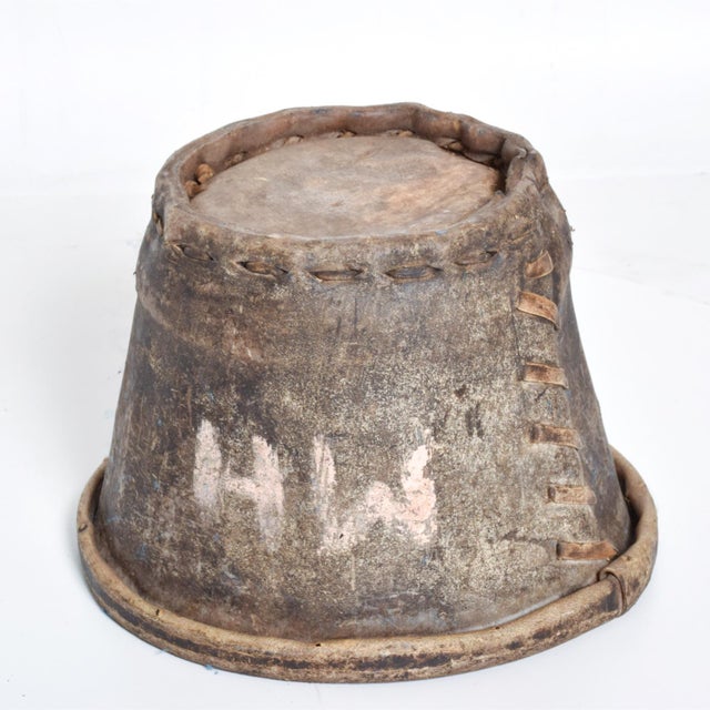 Vintage African Tribal Leather Cuir Goatskin Bucket Basket Catch It All ...