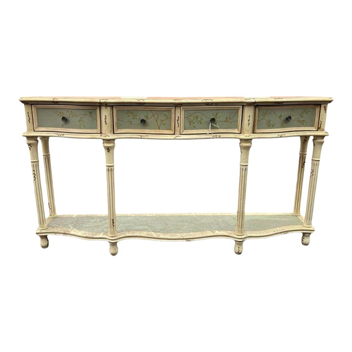 1990s French Country Hand-Painted Console Table With Botanical Drawer ...