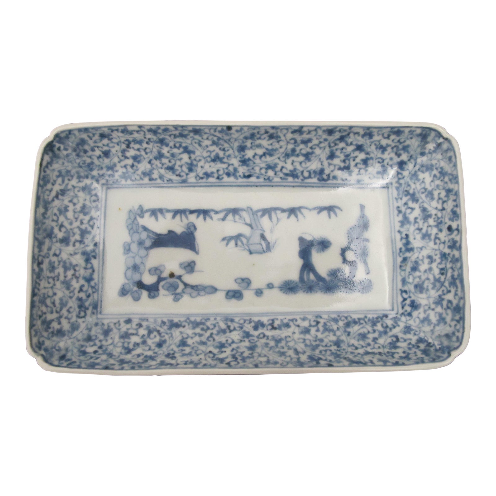 Vintage Japanese Blue & White Porcelain Scrolling Flower Tree Design ...