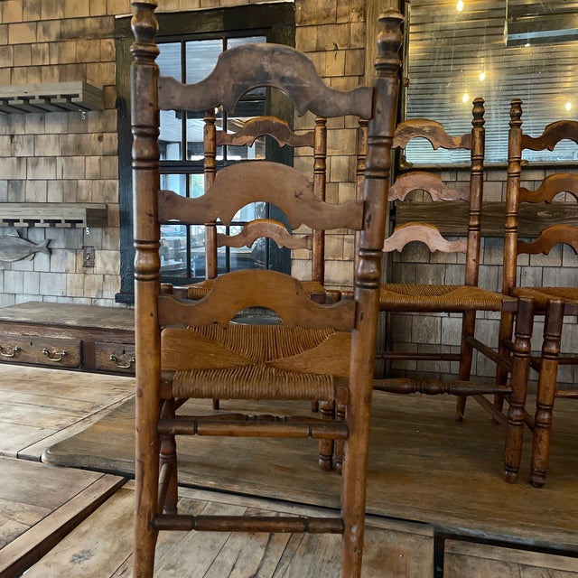 Mid 20th Century Set of Four Rush Seat Ladder Back Wood Chairs | Chairish