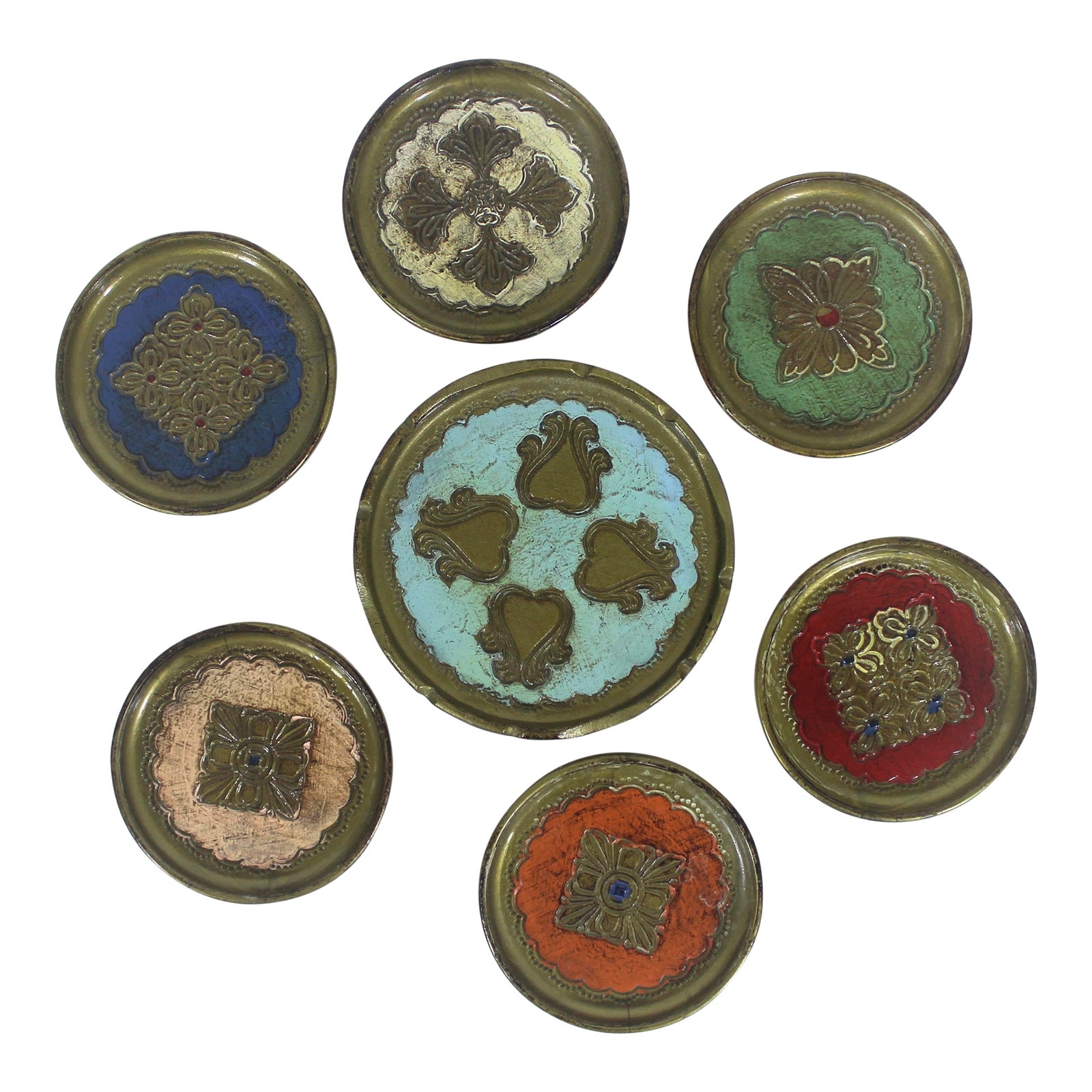 1970s Italian Florentine Coasters- 7 Pieces | Chairish