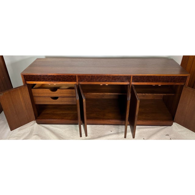 John Stuart Mid-Century Modern Walnut and Burl Wood Sideboard Credenza ...