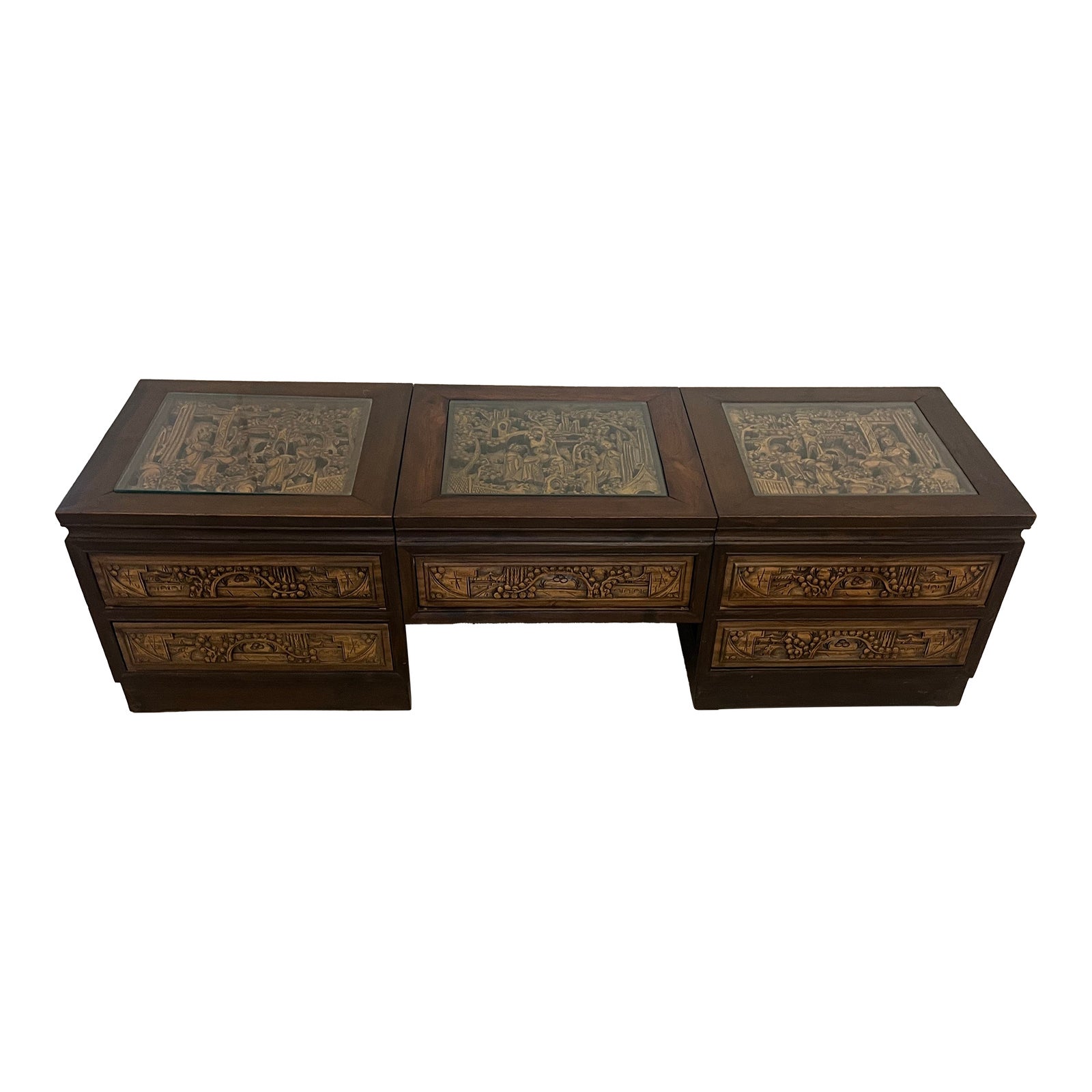 Vintage South East Asian Hand-Carved Five-Drawer Coffee Table With 3 ...